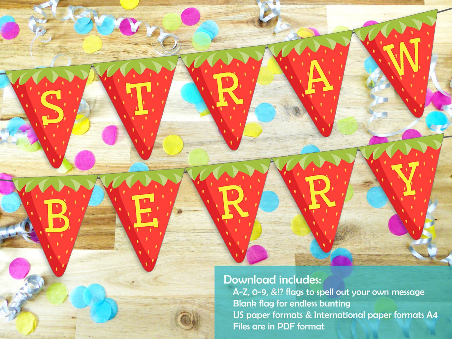 Strawberry Party Bunting Printable – Stephanie Makes